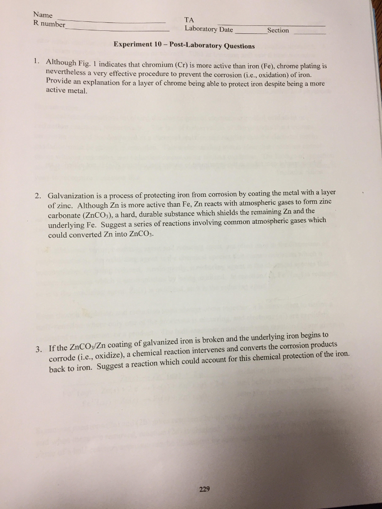 Name TA R number Laboratory Date Section Experiment | Chegg.com