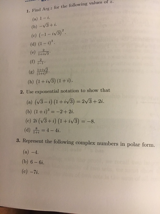Solved Find Arg z for the following values of z. (a) 1 - i. | Chegg.com