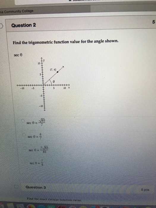 Solved Find the trigonometric function value for the angle | Chegg.com