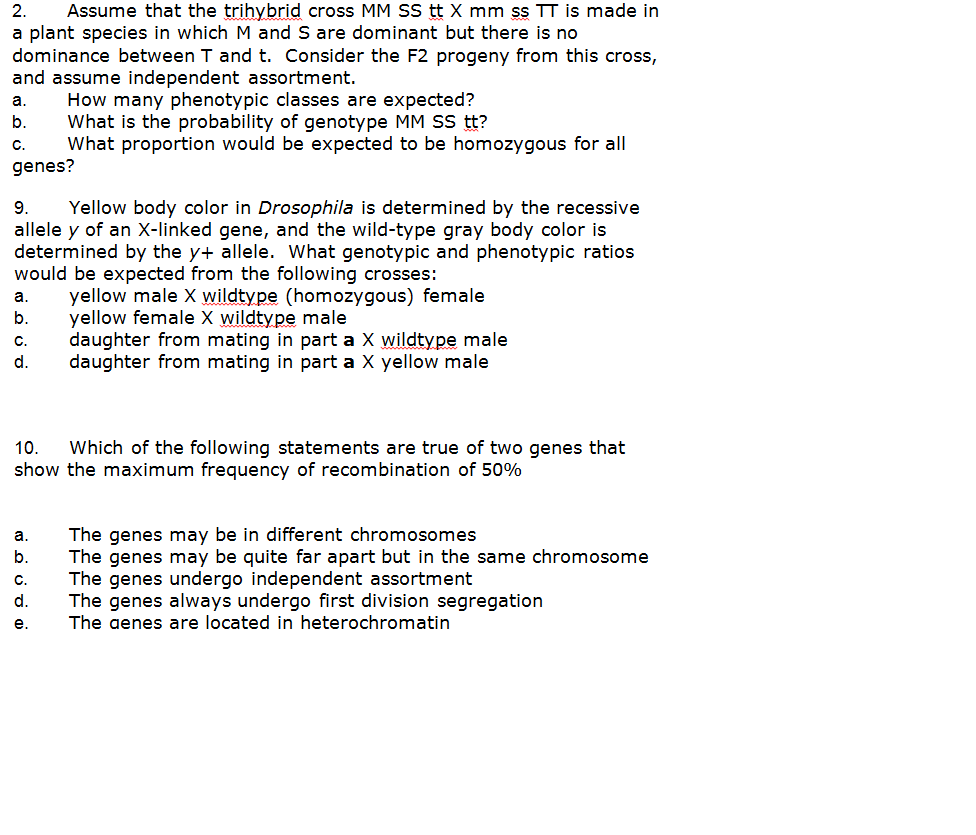 Solved Assume that the trihybrid cross MM SS tt X mm ss TT | Chegg.com