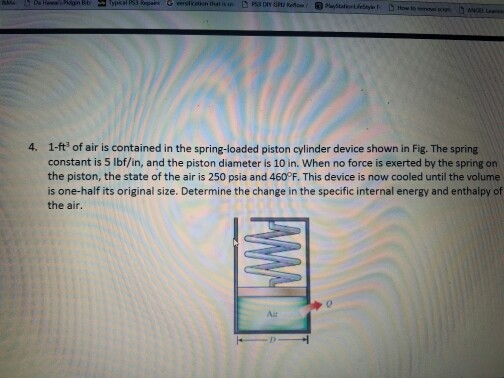 Solved 1-ft^3 of air is contained in the spring-loaded | Chegg.com