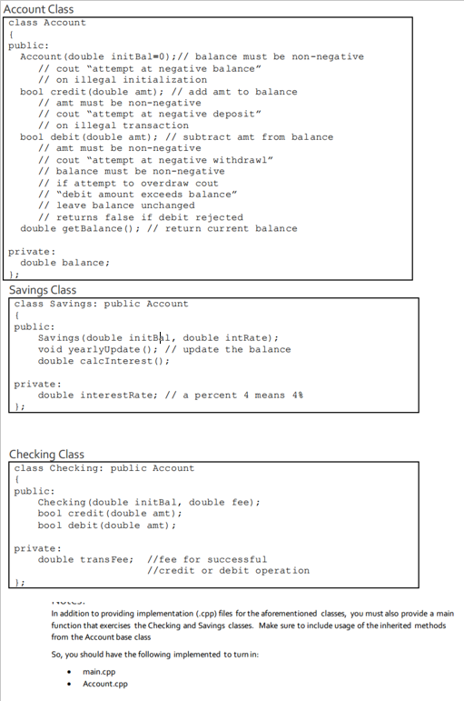 Solved Account Class class Account { public: Account | Chegg.com