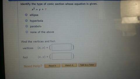 Solved Identify the type of conic section whose equation is | Chegg.com