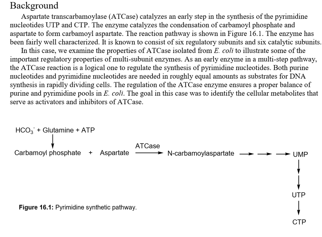 Solved Background Aspartate transcarbamoylase (ATCase) | Chegg.com