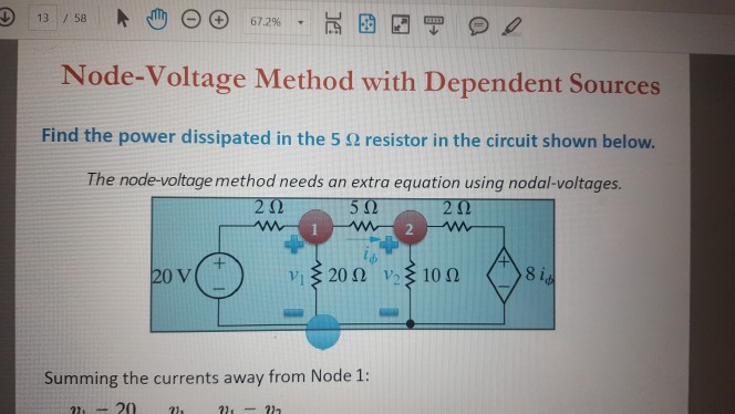 Solved 13 /58 8 67.2% 、両 Node-Voltage Method with Dependent | Chegg.com