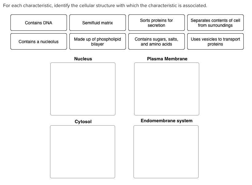 Solved For each characteristic, identify the cellular | Chegg.com