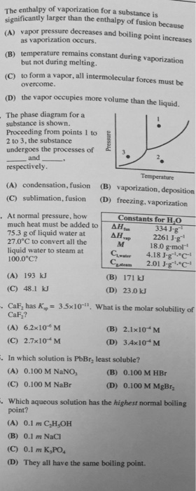 Solved The enthalpy of vaporization for a substance is | Chegg.com