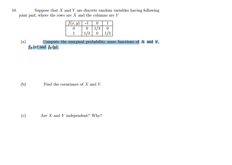 Solved 10 Suppose That X And Y Are Discrete Random 