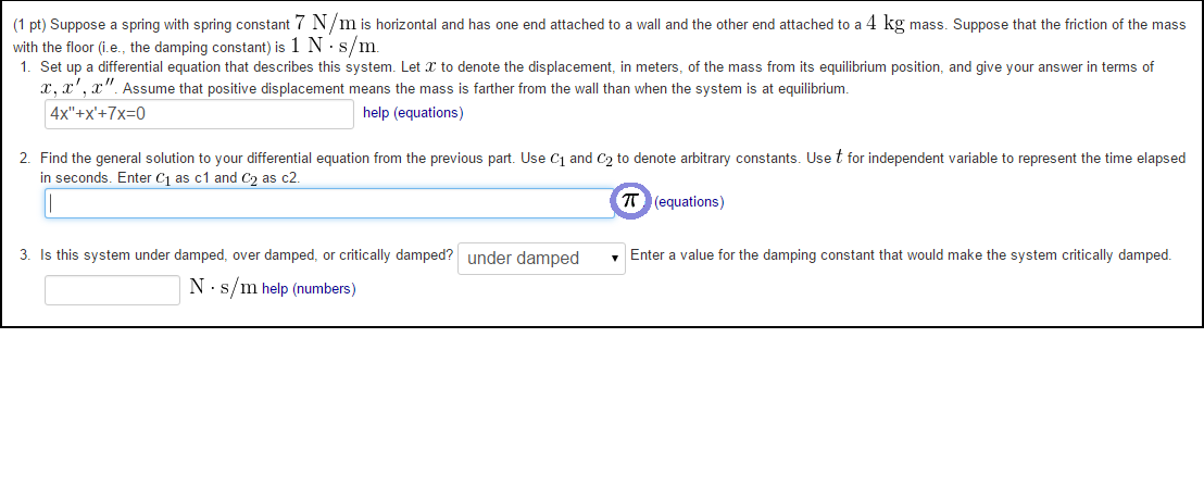 Solved Suppose A Spring With Spring Constant 7 N M Is