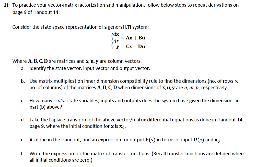 Solved 1) To practice your vector-matrix factorization and | Chegg.com