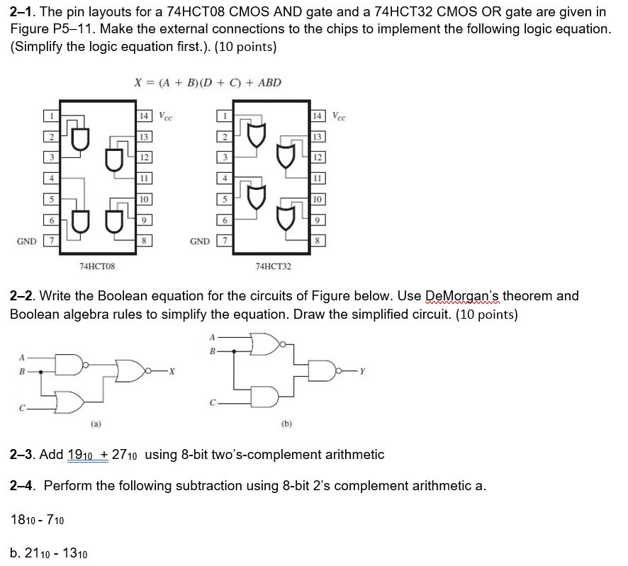 Solved 2-1. The pin layouts for a 74HCT08 CMOS AND gate and | Chegg.com