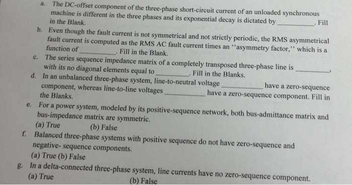 Solved The DC-offset component of the three-phase | Chegg.com