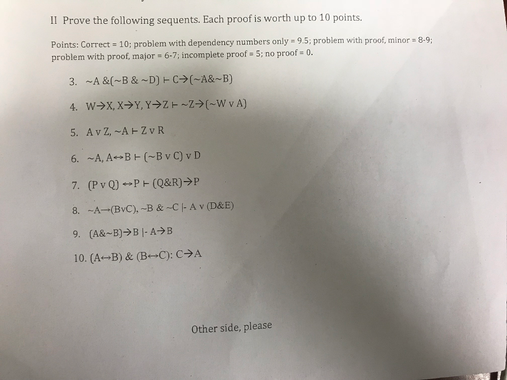 Solved Il Prove the following sequents. Each proof is worth | Chegg.com