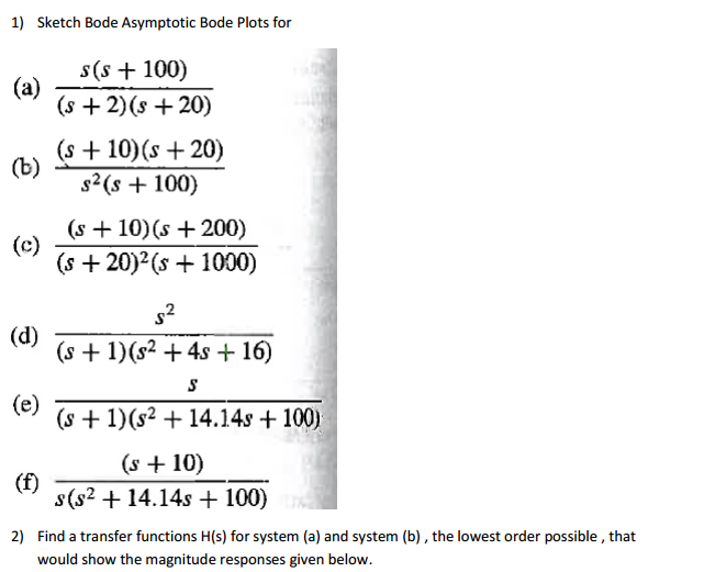 Solved Sketch Bode Asymptotic Bode Plots for (a) s(s + | Chegg.com Solved Sketch Bode Asymptotic Bode Plots for (a) s(s + | Chegg.com