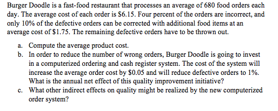 Solved Burger Doodle is a fast-food restaurant that | Chegg.com