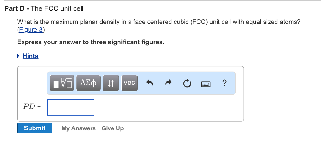 Solved Part D The FCC unit cell What is the maximum planar | Chegg.com
