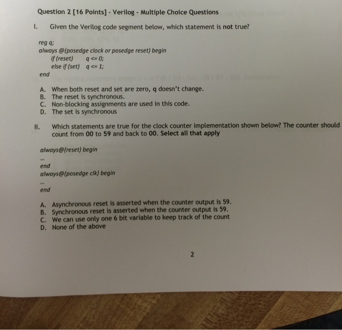 Solved Given The Verilog Code Segment Below Which Statement 1014