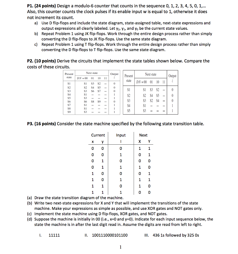 Solved P1. (24 points) Design a modulo-6 counter that counts | Chegg.com