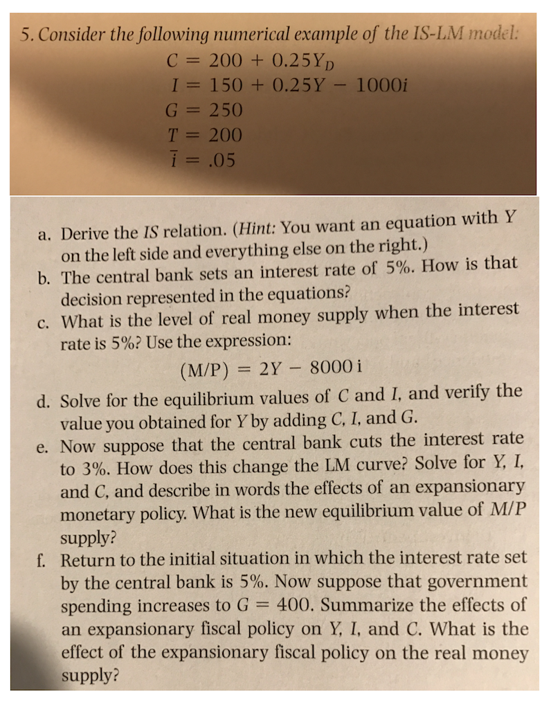 Solved Consider the following numerical example of the IS-LM | Chegg.com