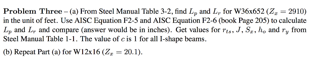 Solved Problem Three-(a) From Steel Manual Table 3-2, find | Chegg.com
