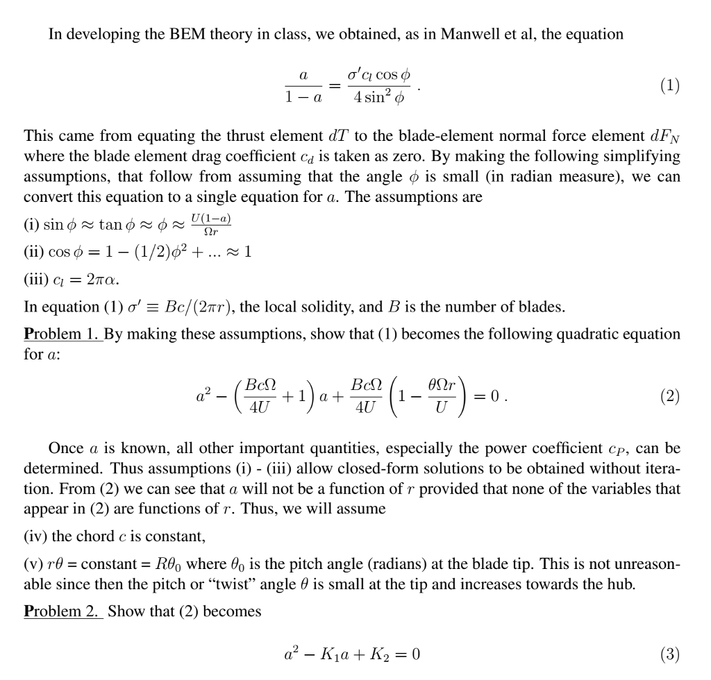 In developing the BEM theory in class, we obtained, | Chegg.com