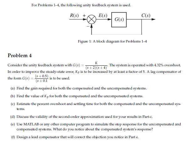 Solved For Problems 1-4, the following unity feedback system | Chegg.com