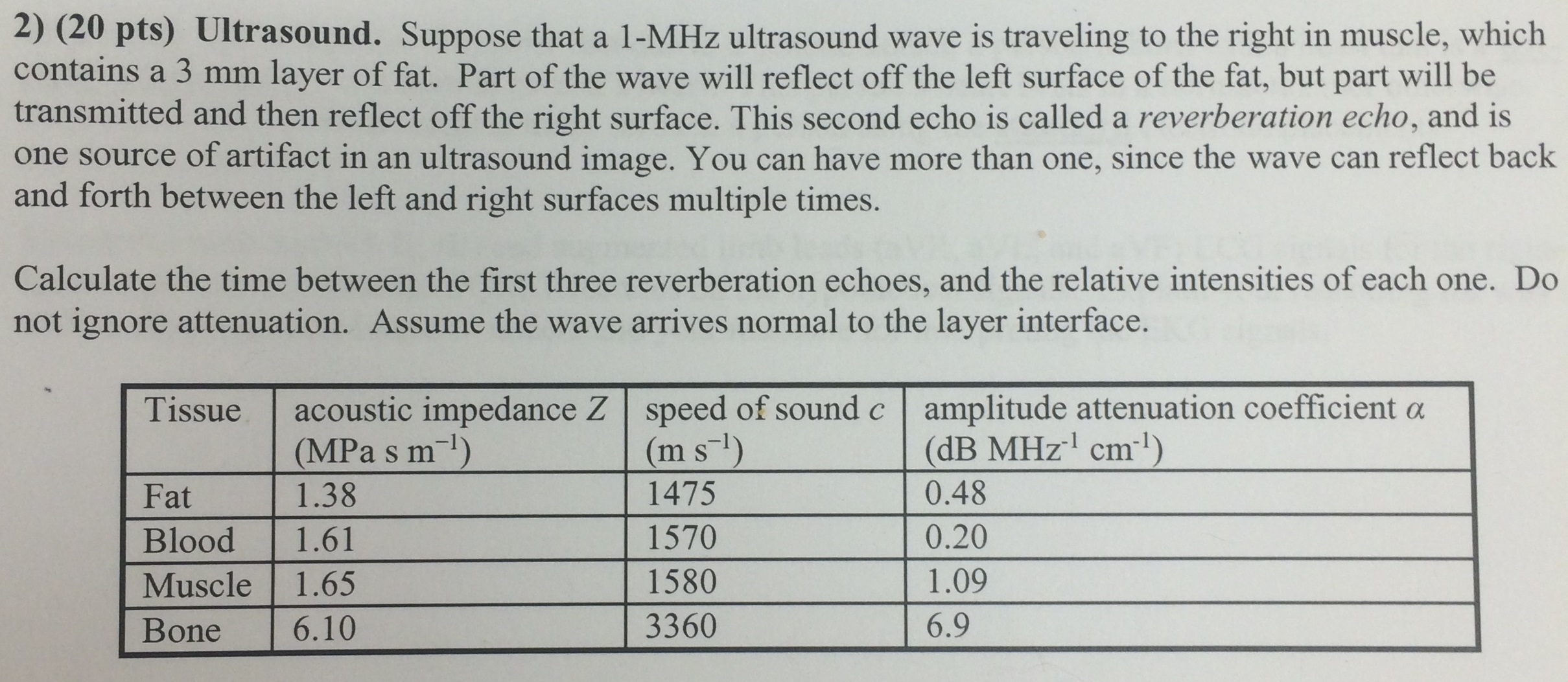 Solved 2) (20 pts) Ultrasound. Suppose that a 1 -MHz | Chegg.com Solved 2) (20 pts) Ultrasound. Suppose that a 1 -MHz | Chegg.com