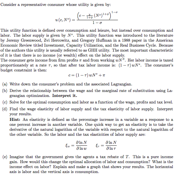 Solved Consider a representative consumer whose utility is | Chegg.com
