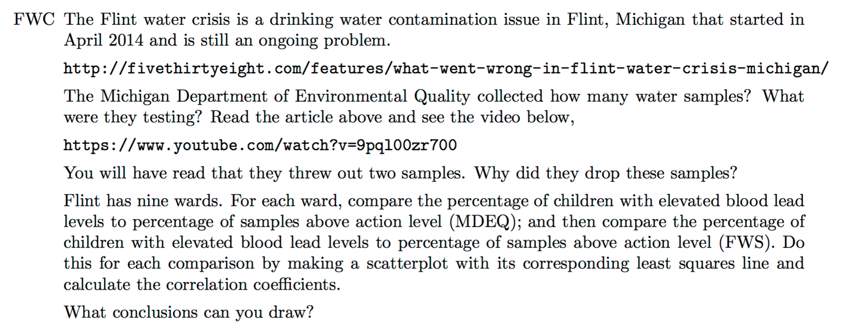 FWC The Flint water crisis is a drinking water | Chegg.com