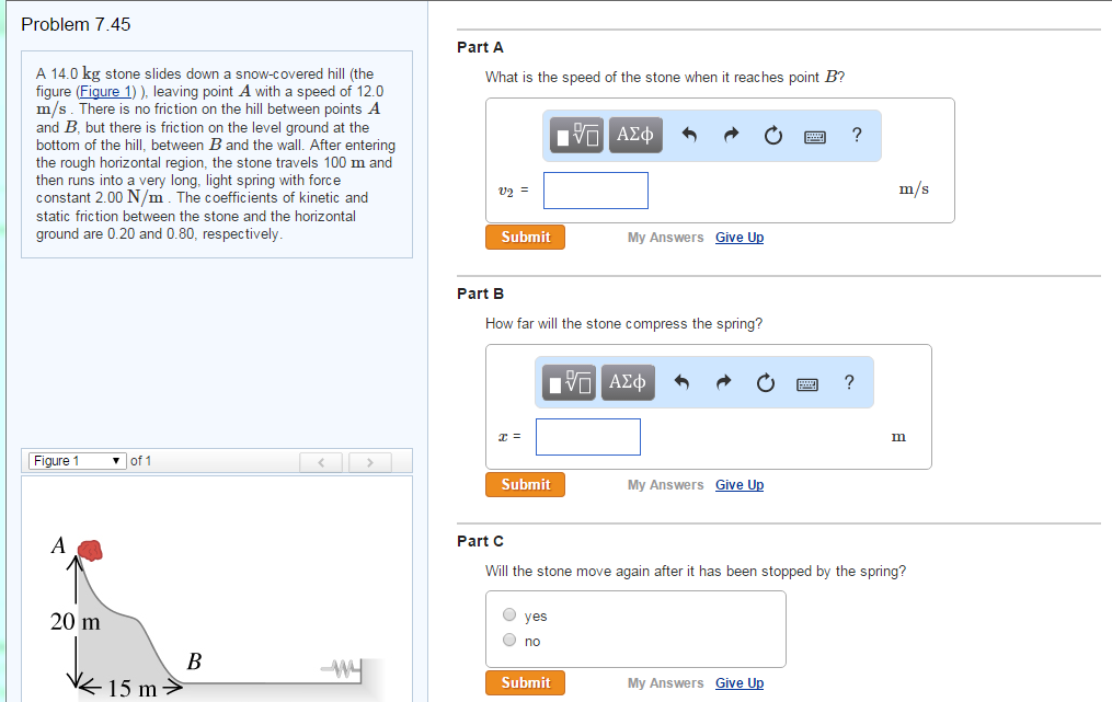 Solved A 14.0 kg stone slides down a snow-covered hill (the | Chegg.com