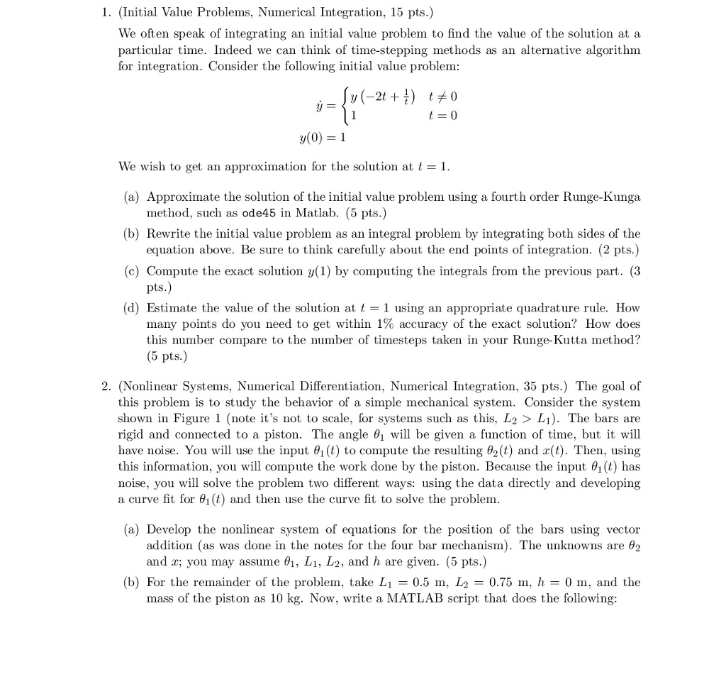 Solved 1. (Initial Value Problems, Numerical Integration, 15 | Chegg.com