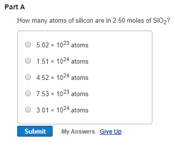 Solved Part A How many atoms of silicon are in 2.50 moles of | Chegg.com