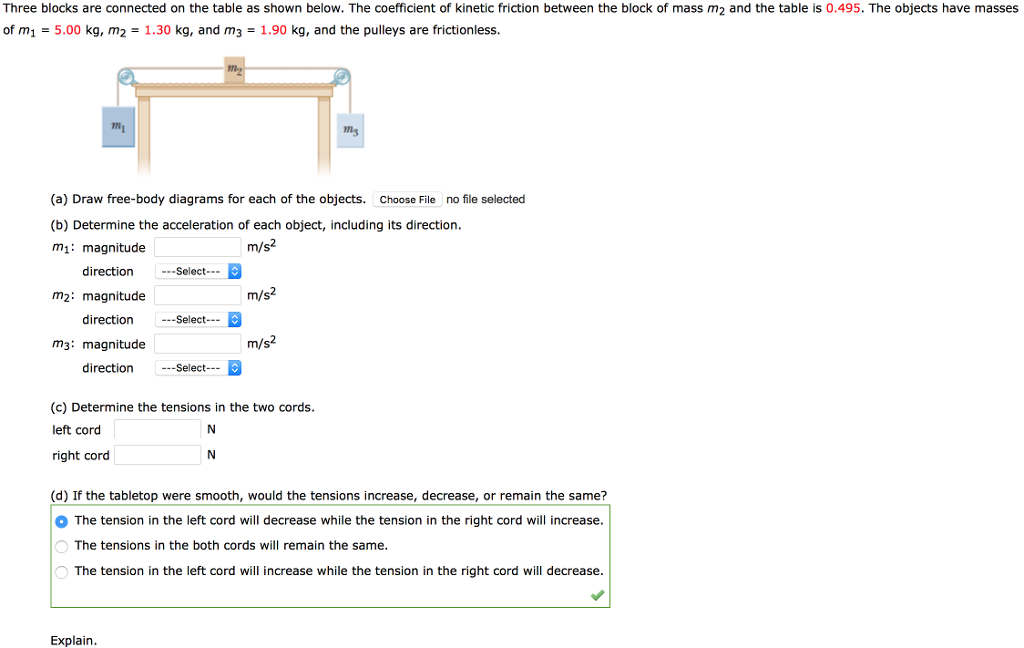 Solved Three blocks are connected on the table as shown | Chegg.com
