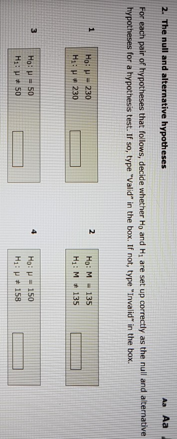 Solved 2. The null and alternative hypotheses For each pair | Chegg.com