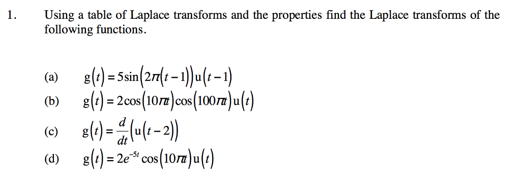 Solved 1. Using a table of Laplace transforms and the | Chegg.com