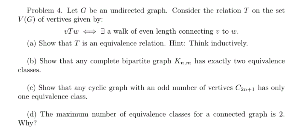 Solved Problem 4. Let G be an undirected graph. Consider the | Chegg.com
