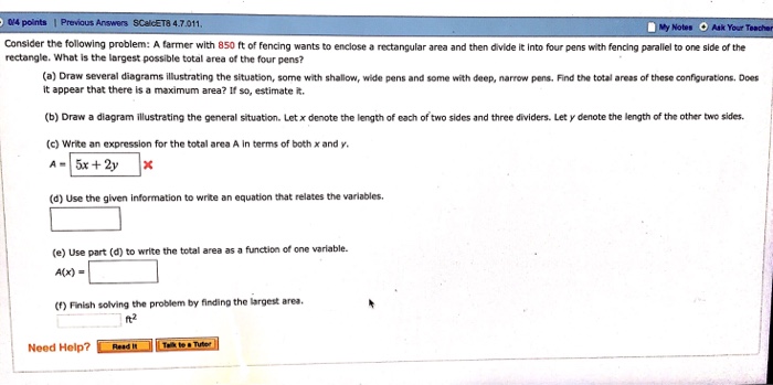 Solved 0/4 points 1 Previous Answers SCalcET8 4.7.011 | Chegg.com