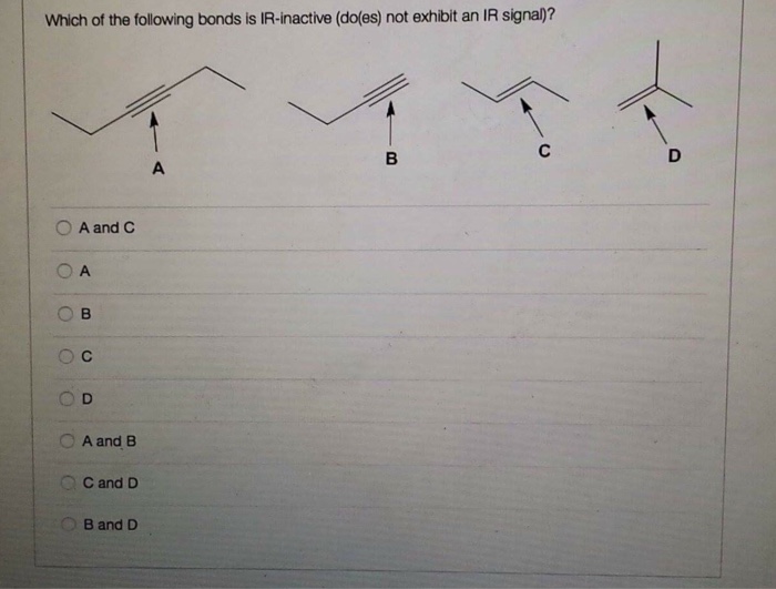 Solved Which of the following bonds is IR-inactive (do(es) | Chegg.com