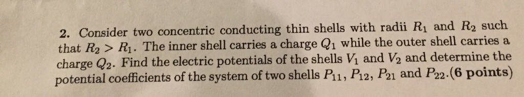 Solved 2. Consider two concentric conducting thin shells | Chegg.com
