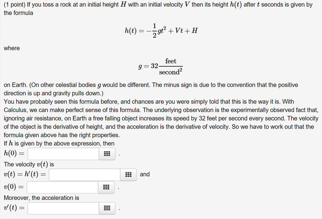 Solved If you toss a rock at an initial height H with an | Chegg.com