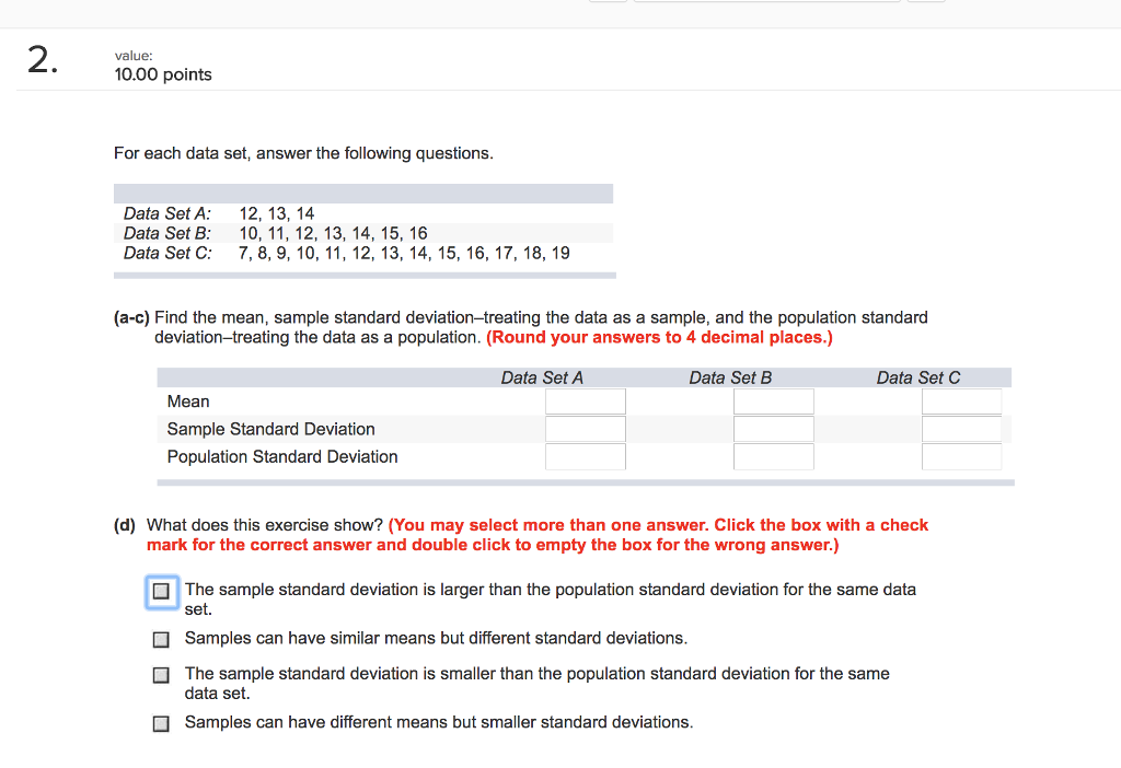 Solved value: 10.00 points For each data set, answer the | Chegg.com