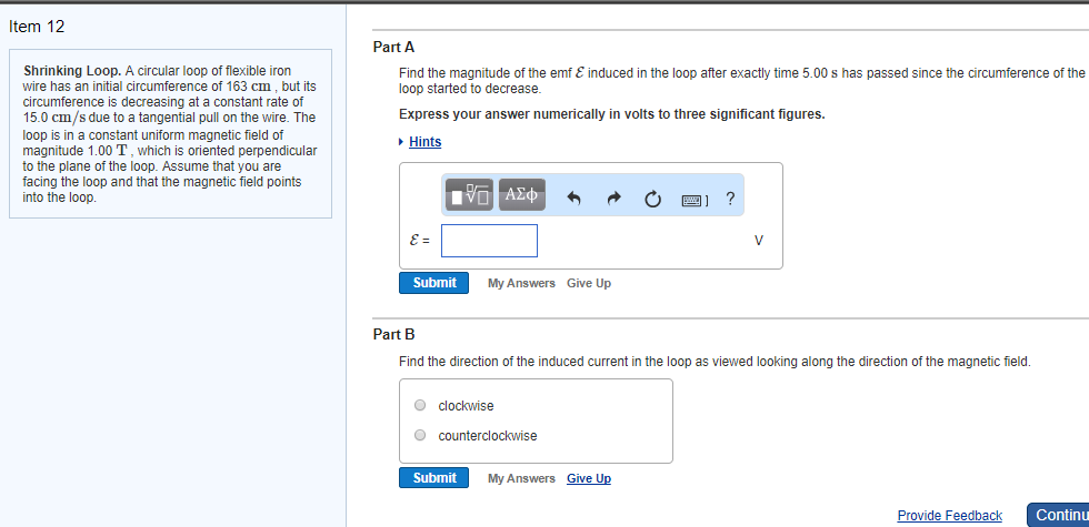 Solved Item 12 Part A Shrinking Loop. A circular loop of | Chegg.com