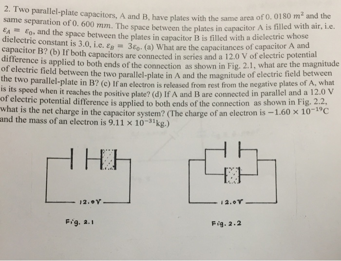 Solved Two parallel-plate capacitors, A and B, have plates | Chegg.com