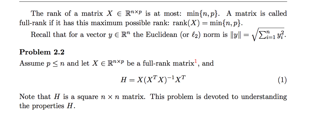 The rank of a matrix X E RnxP is at most: minIn,p}. A | Chegg.com