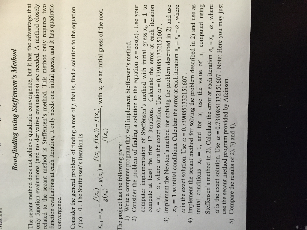 Solved Root finding using Steffensen's Method The secant | Chegg.com