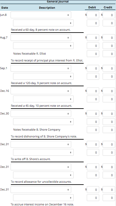 Solved Journal Entries for Accounts and Notes Receivable | Chegg.com
