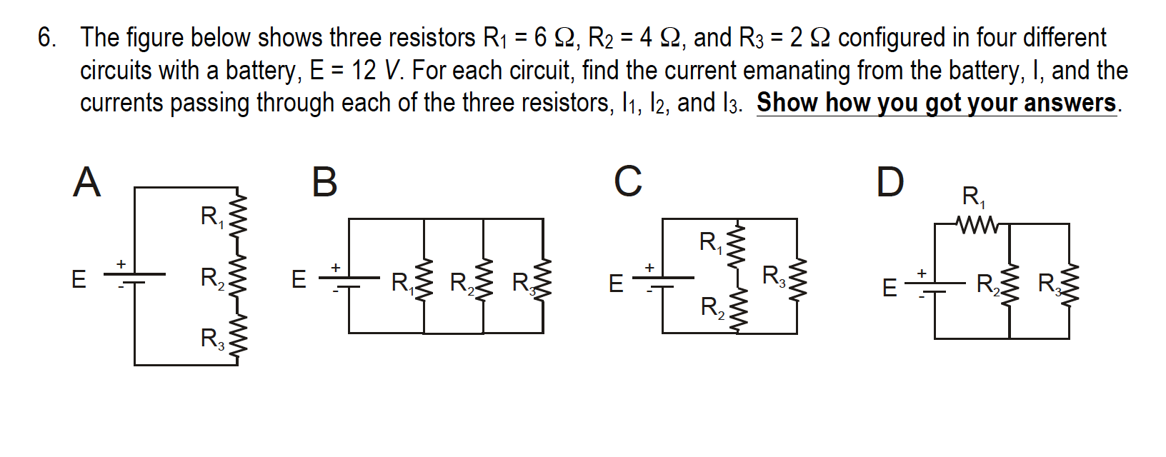 Solved The figure below shows three resistors R_1 = 6 ohm, | Chegg.com