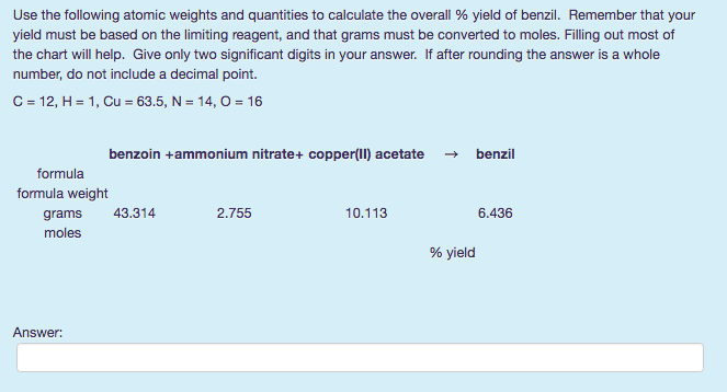 Solved Use the following atomic weights and quantities to | Chegg.com