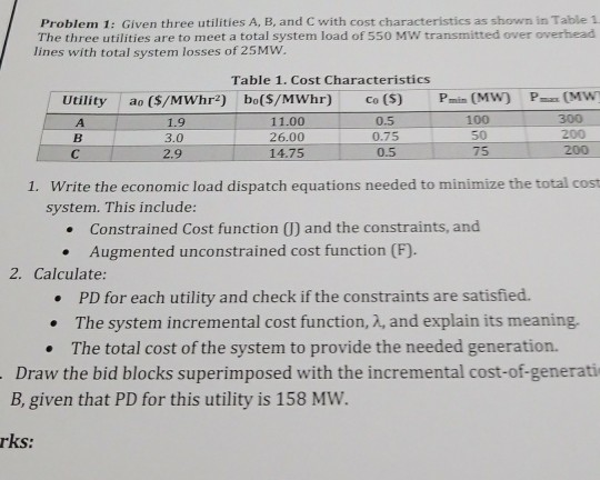 Solved Problem 1: Given three utilities A, B, and C with | Chegg.com