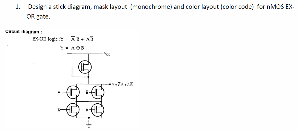 Solved 1. Design a stick diagram, mask layout (monochrome) | Chegg.com